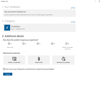 Feedback Hub introduces severity of issues - Windows Insider