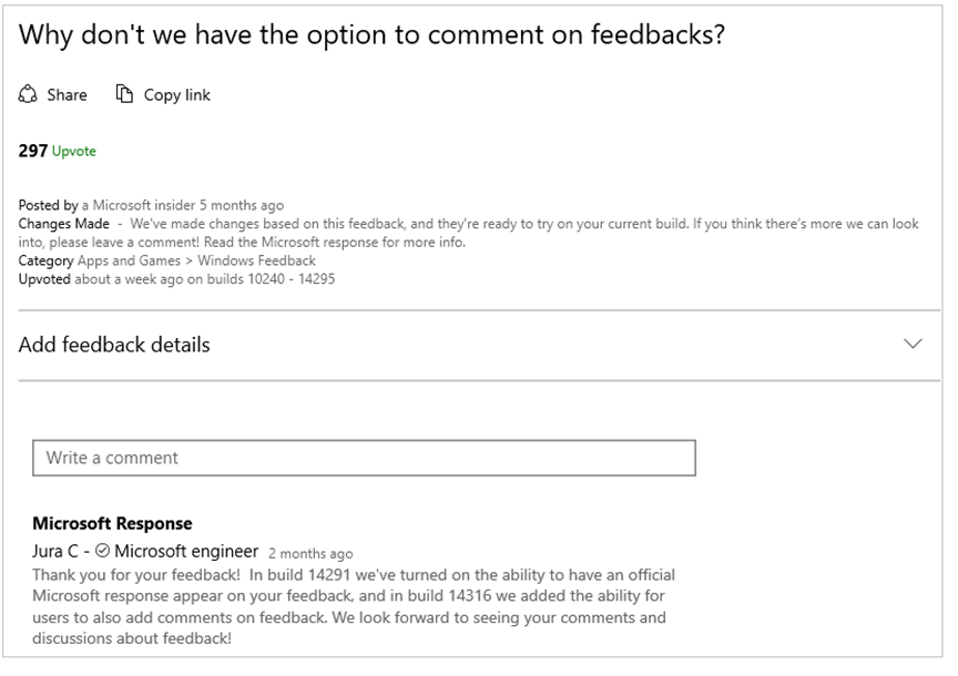 Advancing discussion in Feedback Hub - Windows Insider
